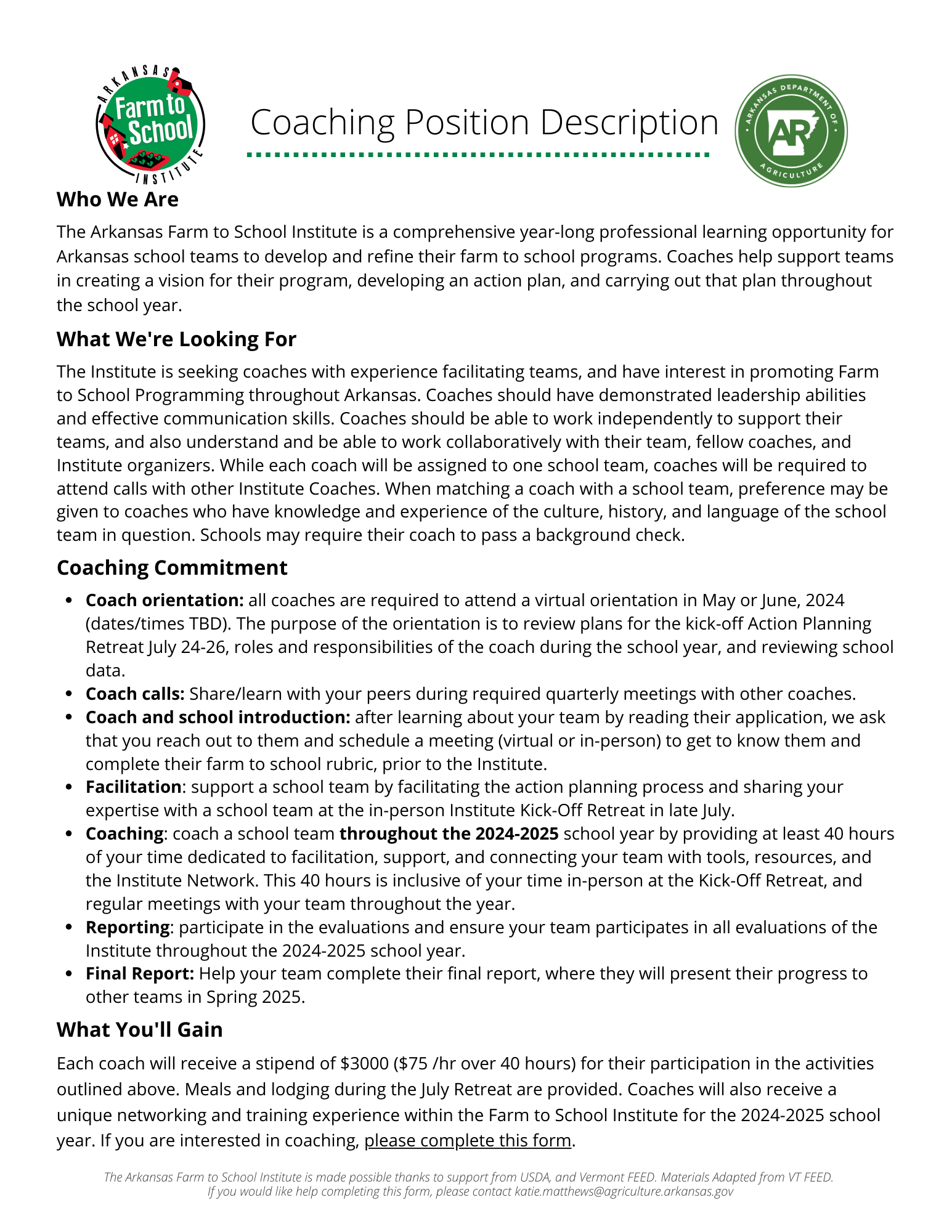 Become a Coach - Arkansas Farm to School